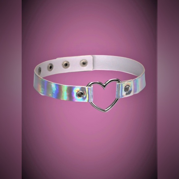 Jewelry | Holographic Heart Choker Necklace Adjustable Festival Rave ...
